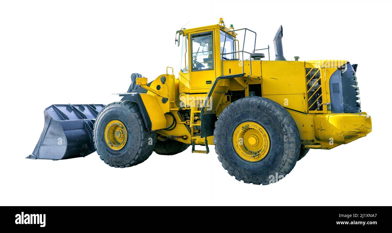 Wheeled excavator side view, isolated on white background Stock Photo ...