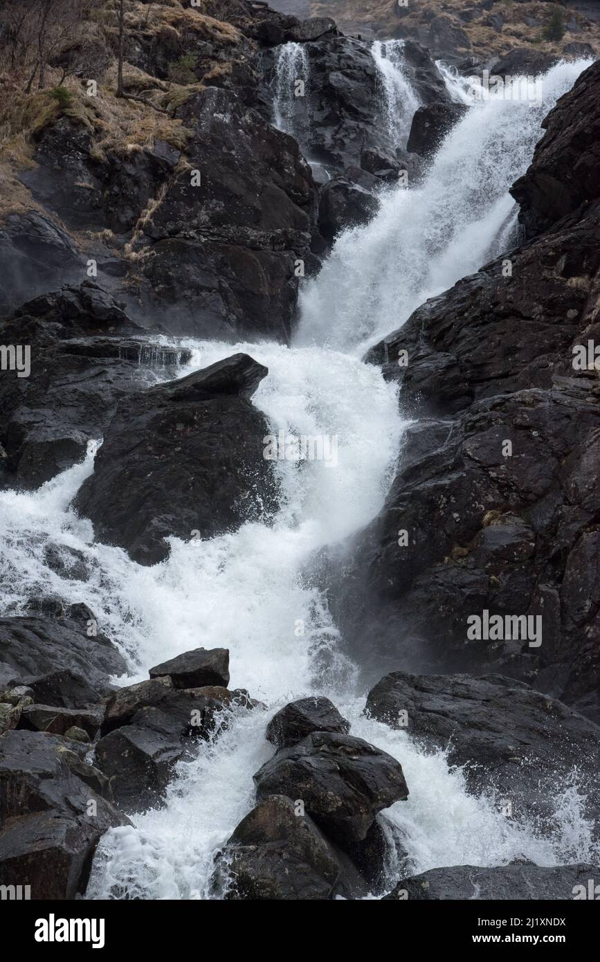 Thundering waterfall Latefossen running from Hardangervidda highland ...