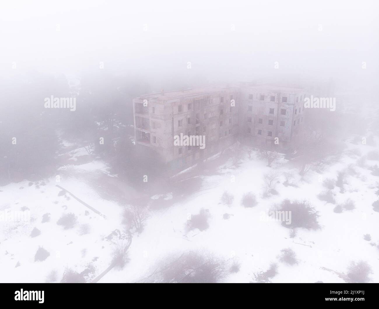old building in the fog Stock Photo - Alamy