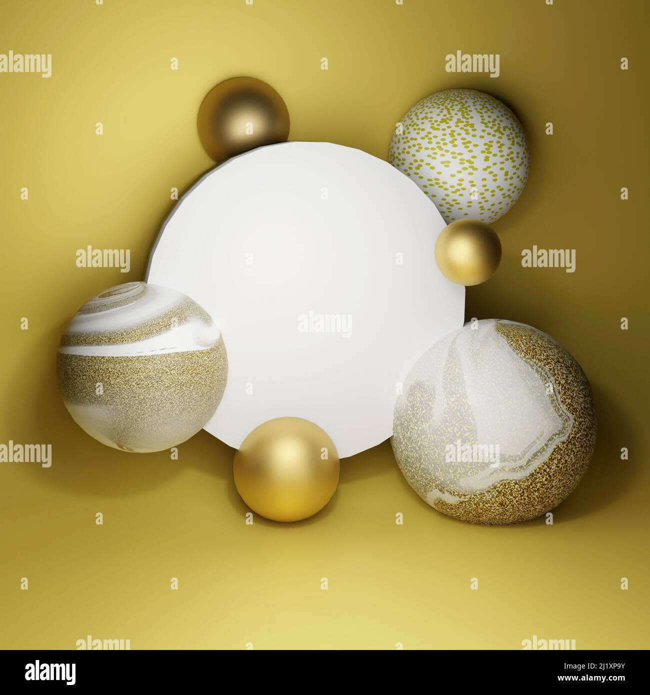 3d render illustration abstract geometric shape golden background frame ...