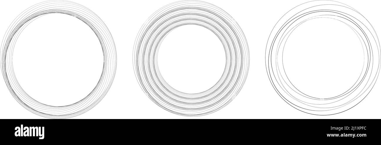Random circles with hand drawn, free hand drawing effect. Concentric ...