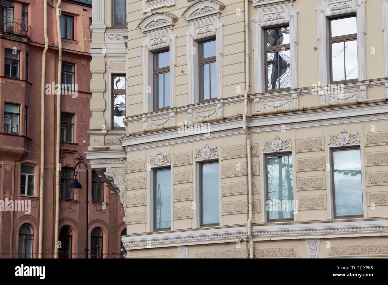 Parts of retro houses with windows Stock Photo - Alamy