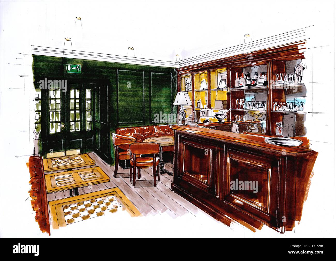 Concept sketch for a bar on a white background Stock Photo - Alamy