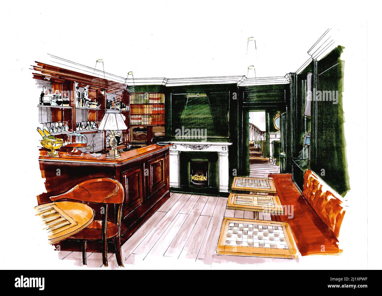 Concept sketch for a bar on a white background Stock Photo - Alamy