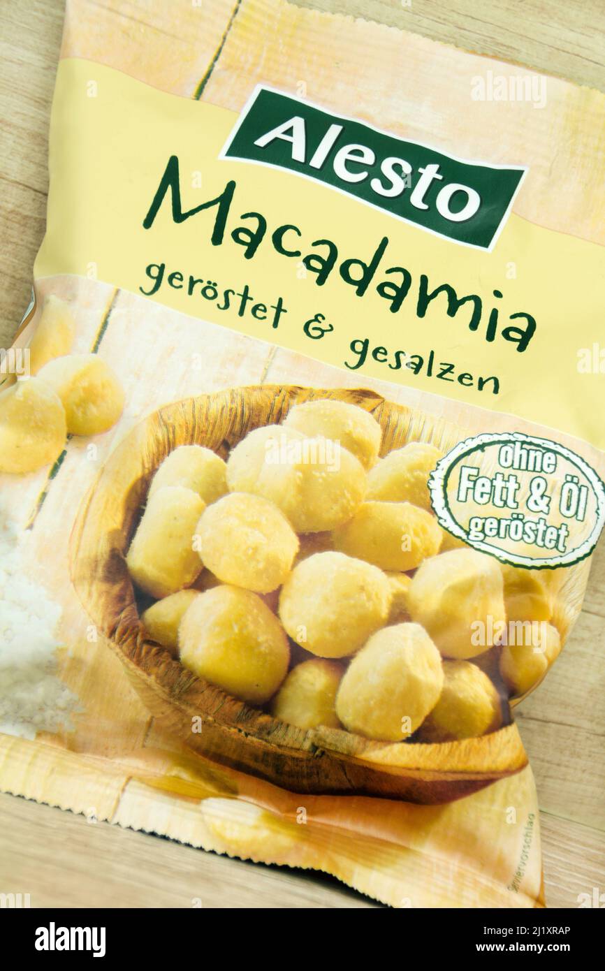 Hamburg, Germany - March 25 2022: Alesto Macadamia Nuts on wooden ...