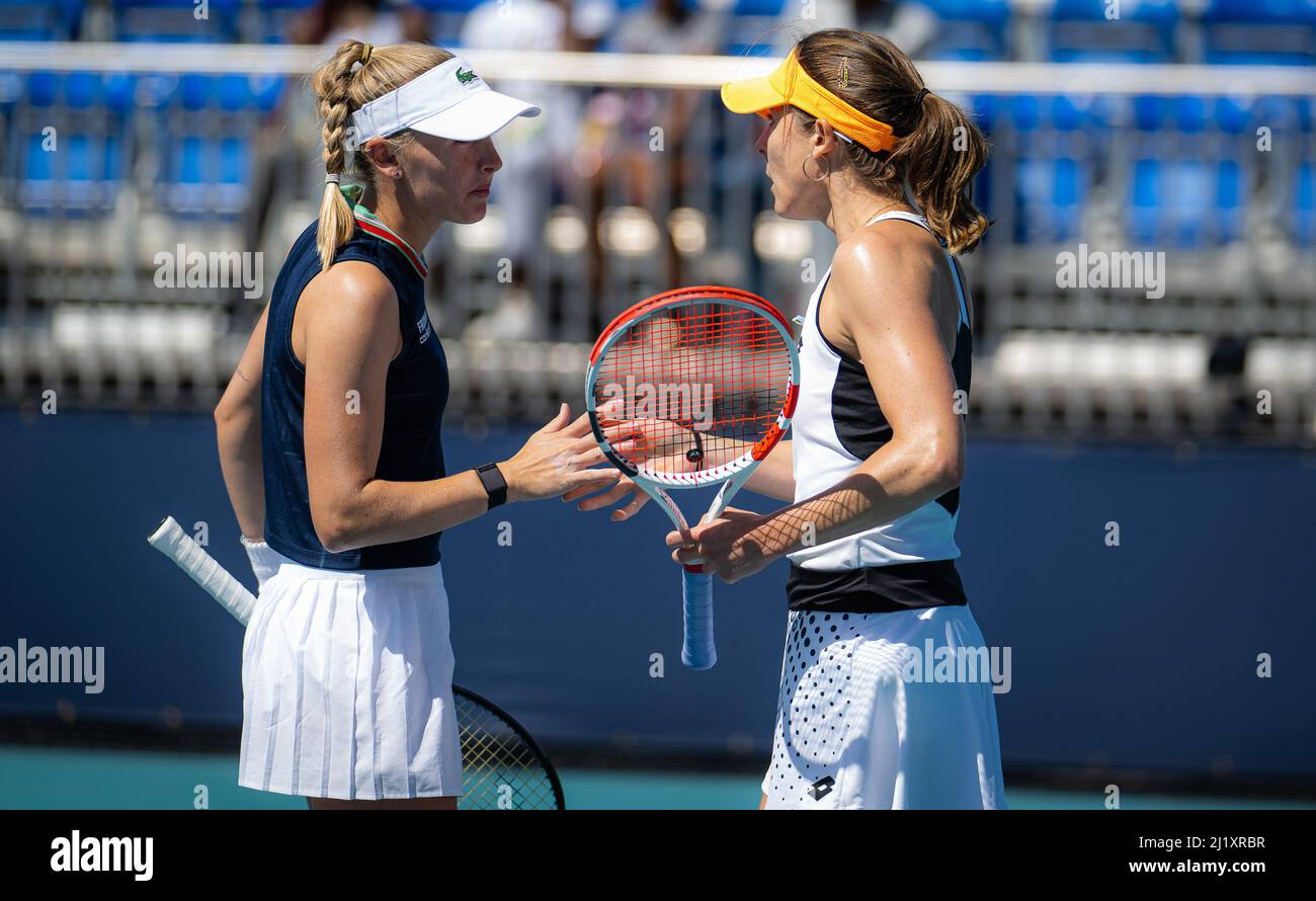 Jil Teichmann of Switzerland & Alize Cornet of France playing doubles ...