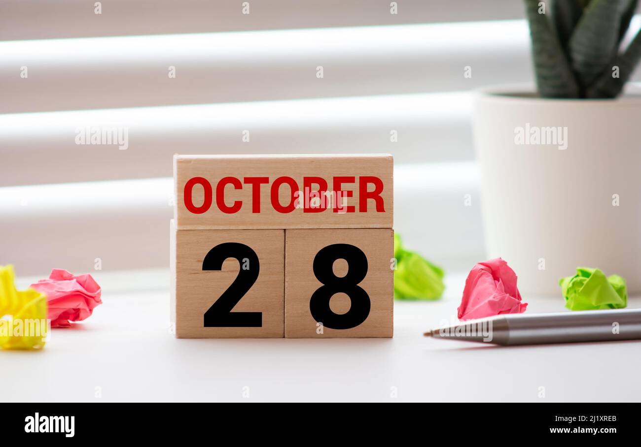 October 28 - from wooden blocks with letters, important date concept ...