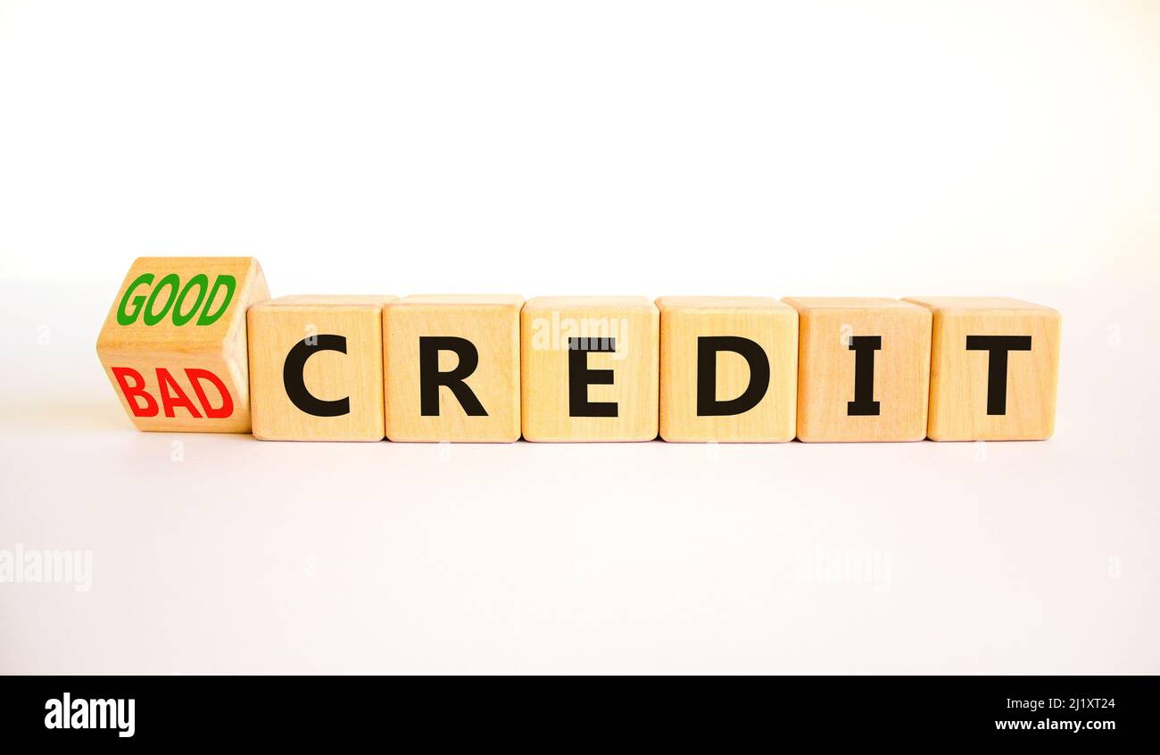 Good or bad credit symbol. Turned wooden cubes and changed concept ...