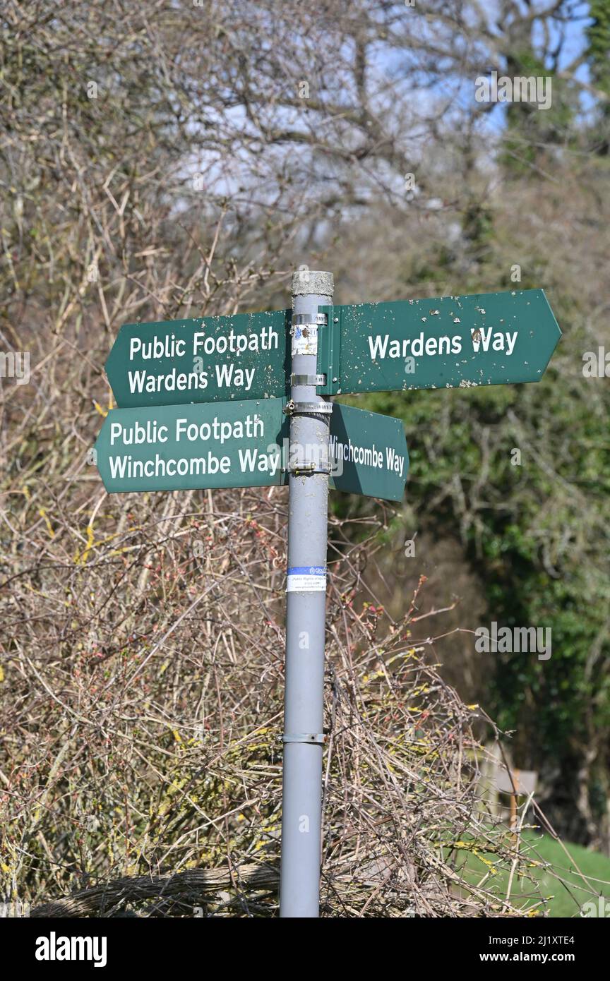 Sign depicting Wardens Way and Winchcombe Way two long distance ...