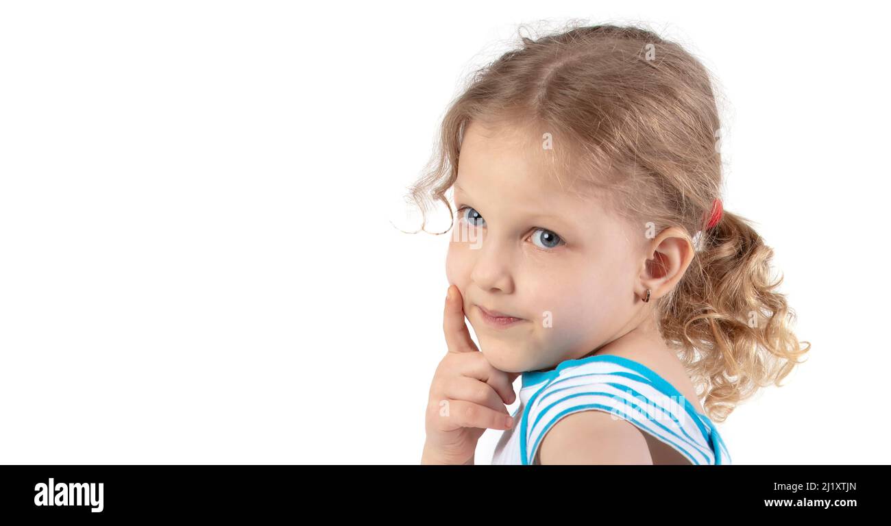 Close-up of a little girl's face. Portrait of a four-year-old girl on a ...