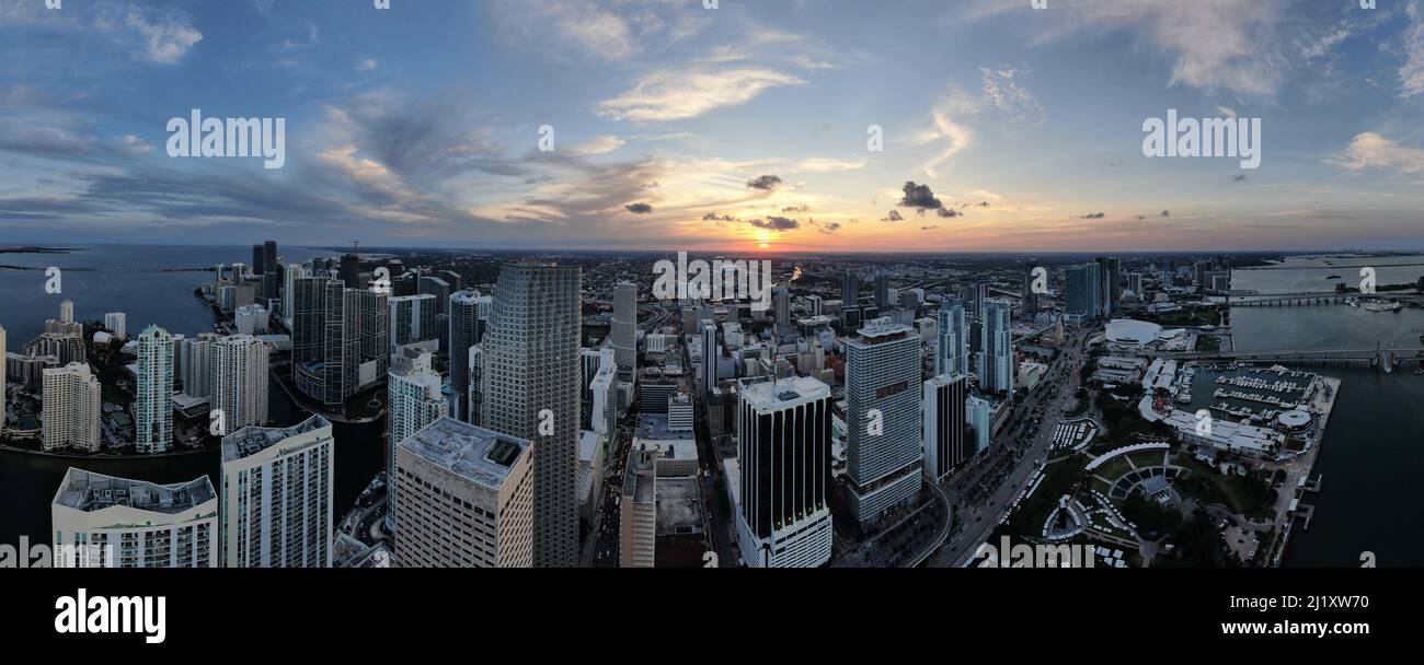 A panoramic view of the Miami Skyline with sky-high skyscrapers Stock ...