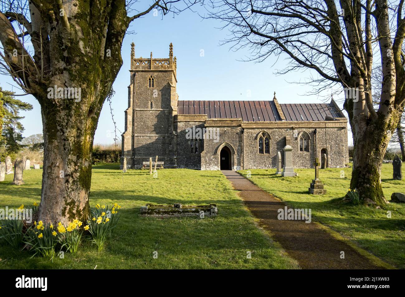 UK, England, Somerset, Mendip Hills. Church of St Lawrence in the ...