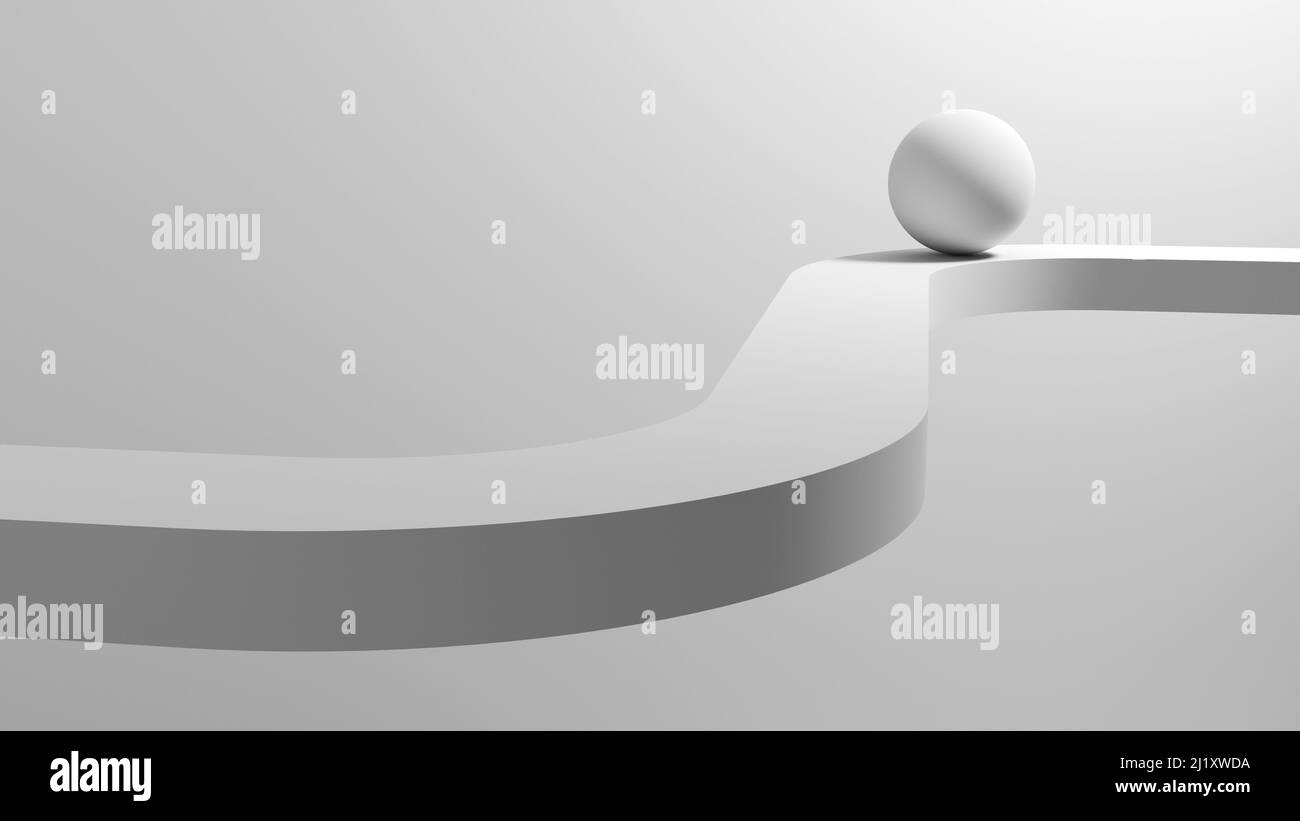 Abstract white installation with a ball on curved lane with soft ...
