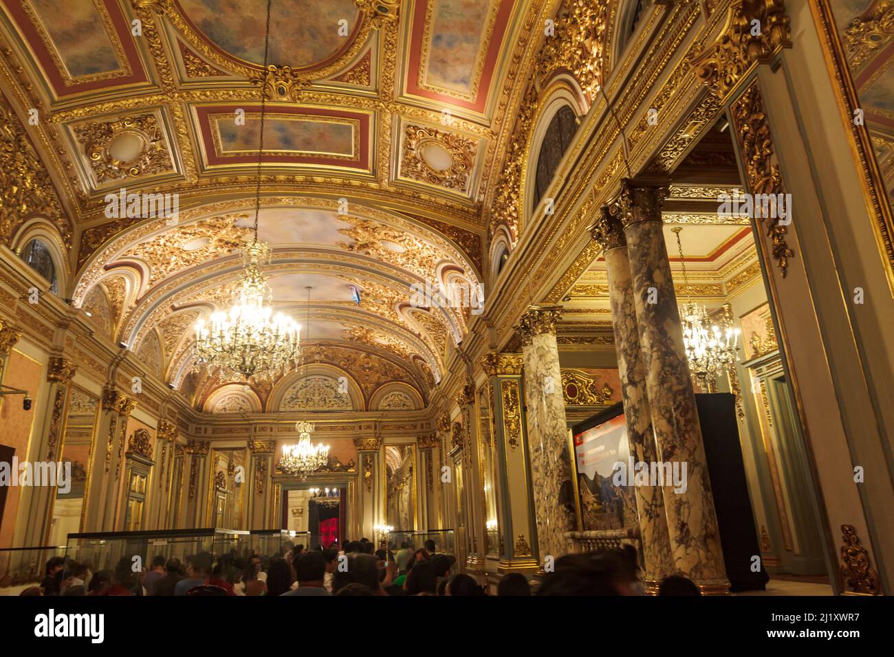 A The yellow walls and marble columns inside the Municipal Palace of ...