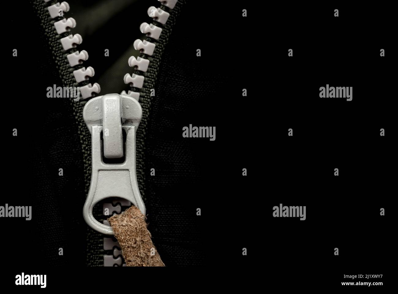 Zipper lock on clothes with a place for an inscription or logo. Lock ...