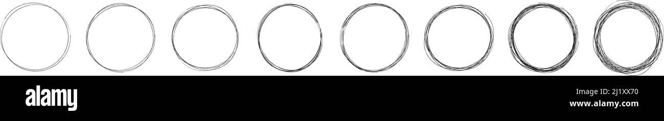 Random circles with hand drawn, free hand drawing effect. Concentric ...