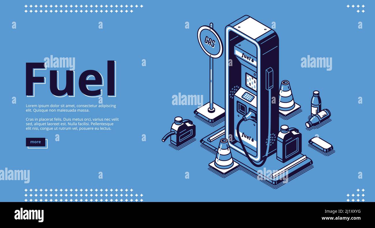 Fuel, petroleum fueling service isometric landing page. Gas, gasoline ...