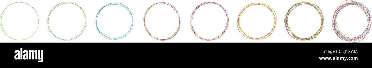 Random circles with hand drawn, free hand drawing effect. Concentric ...