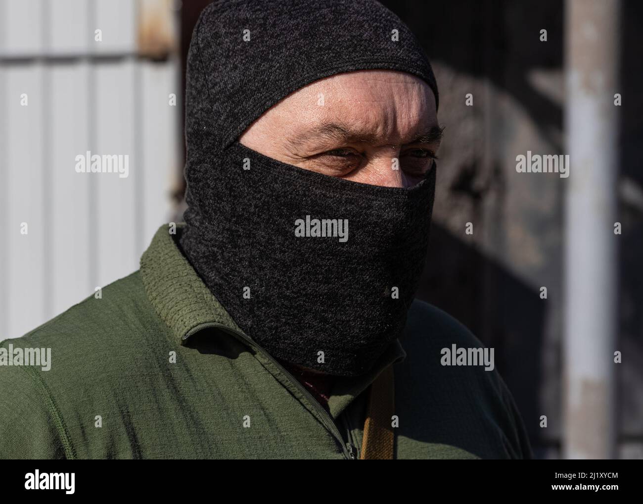 A soldier in Ukraine's Territorial Defence Forces, nicknamed Shrek ...