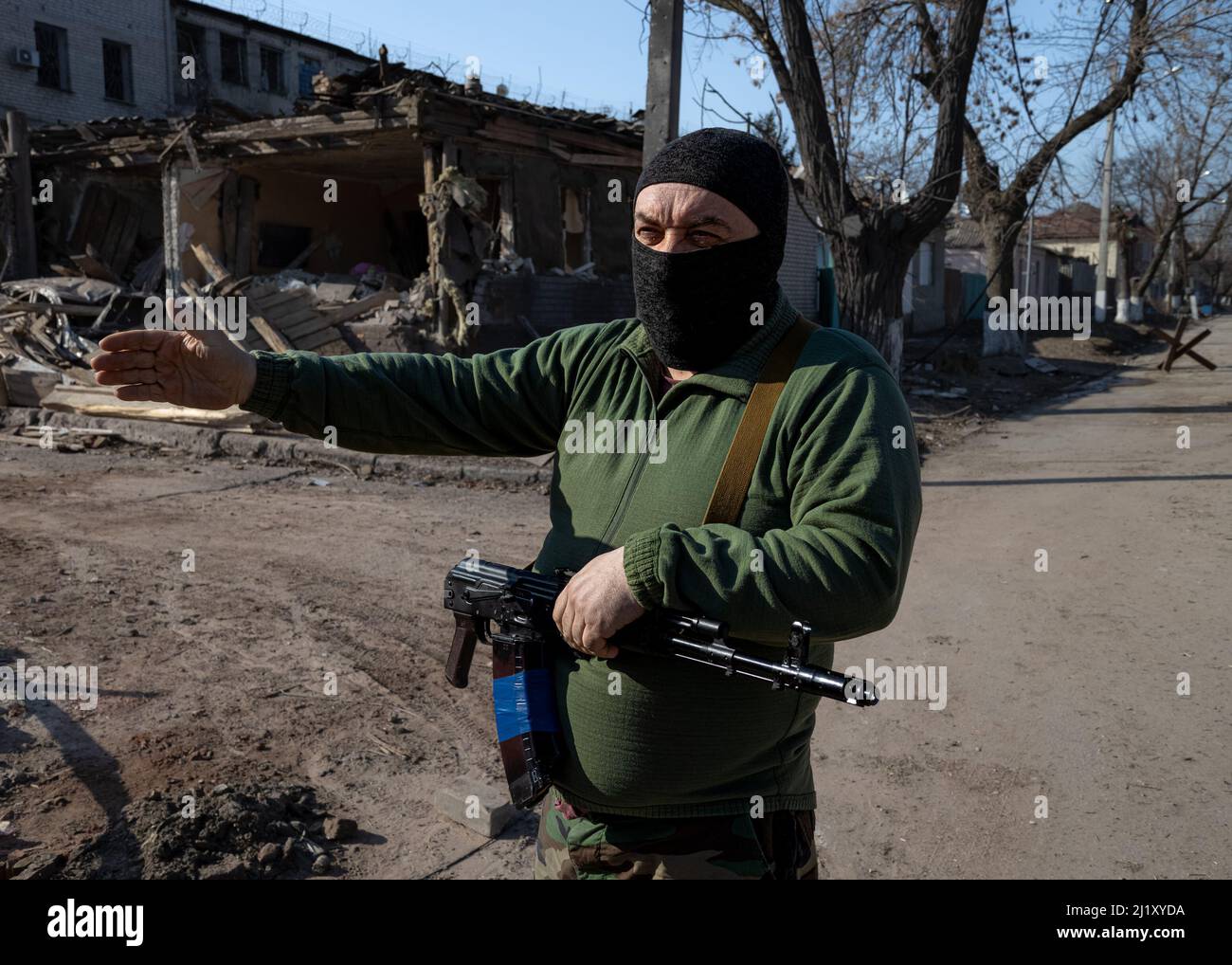 A soldier in Ukraine's Territorial Defense Forces, nicknamed Shrek ...