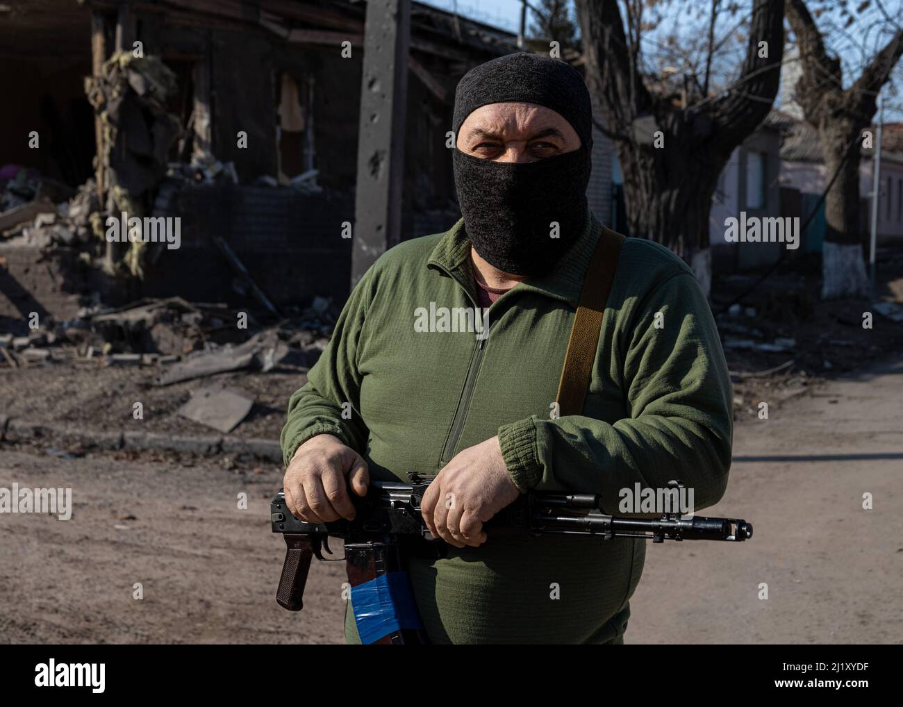 A soldier in Ukraine's Territorial Defense Forces, nicknamed Shrek ...