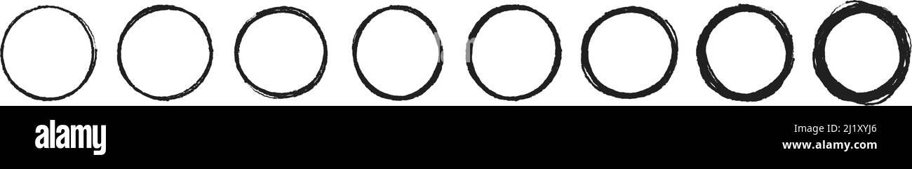 Random circles with hand drawn, free hand drawing effect. Concentric ...