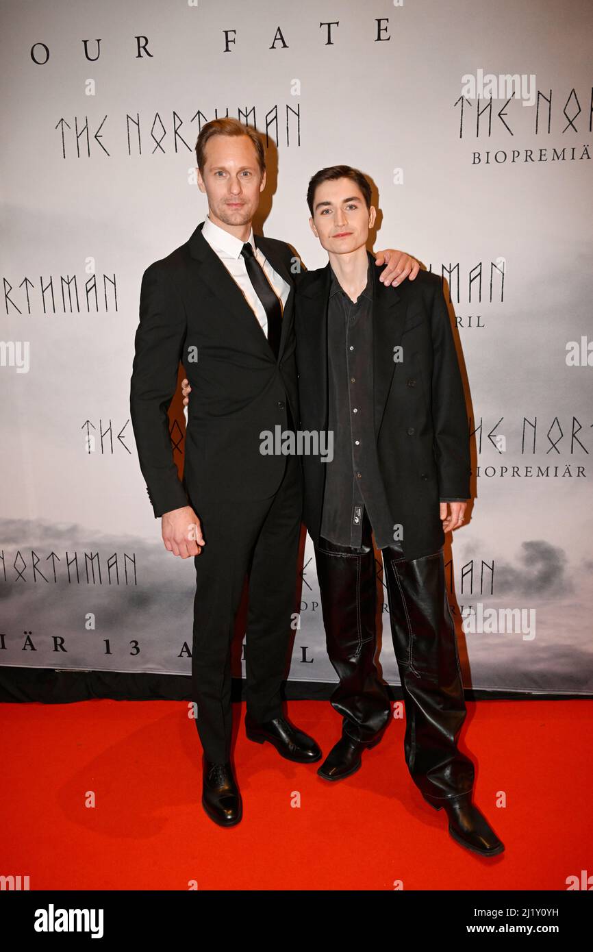 STOCKHOLM 20220328 Alexander Skarsgard and Gustav Lindh arrive at the ...