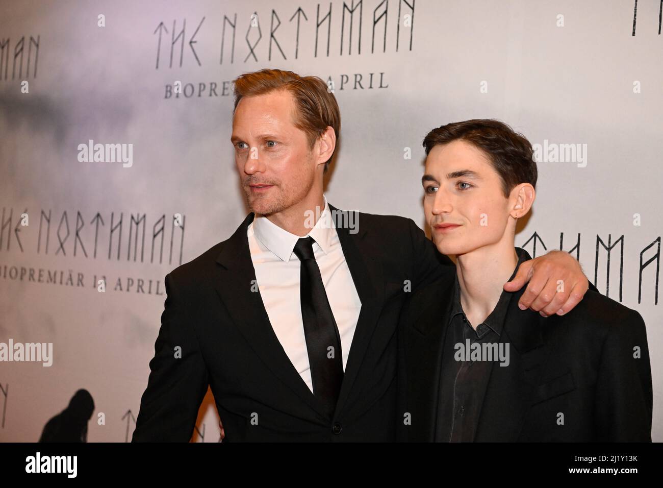 STOCKHOLM 20220328 Alexander Skarsgard and Gustav Lindh arrive at the ...