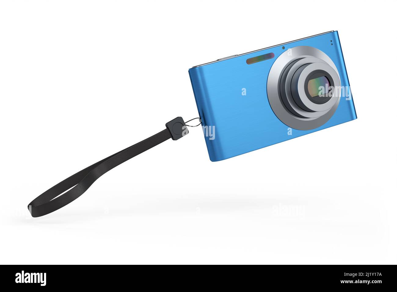 Stylish blue compact pocket digital camera isolated on white background ...