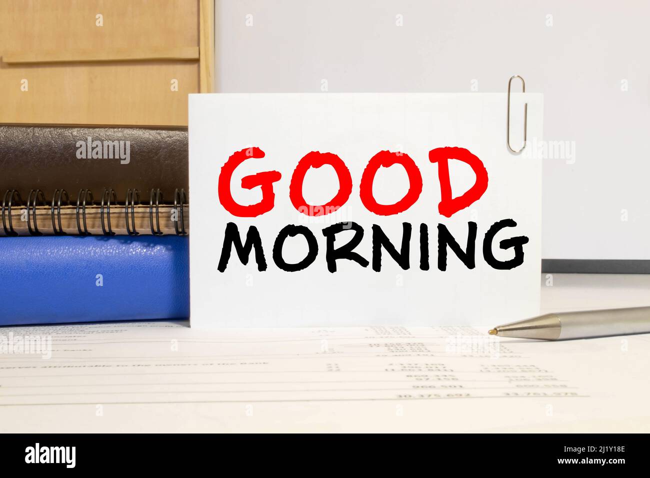 text good morning on speech bubble paper on wood background Stock Photo ...