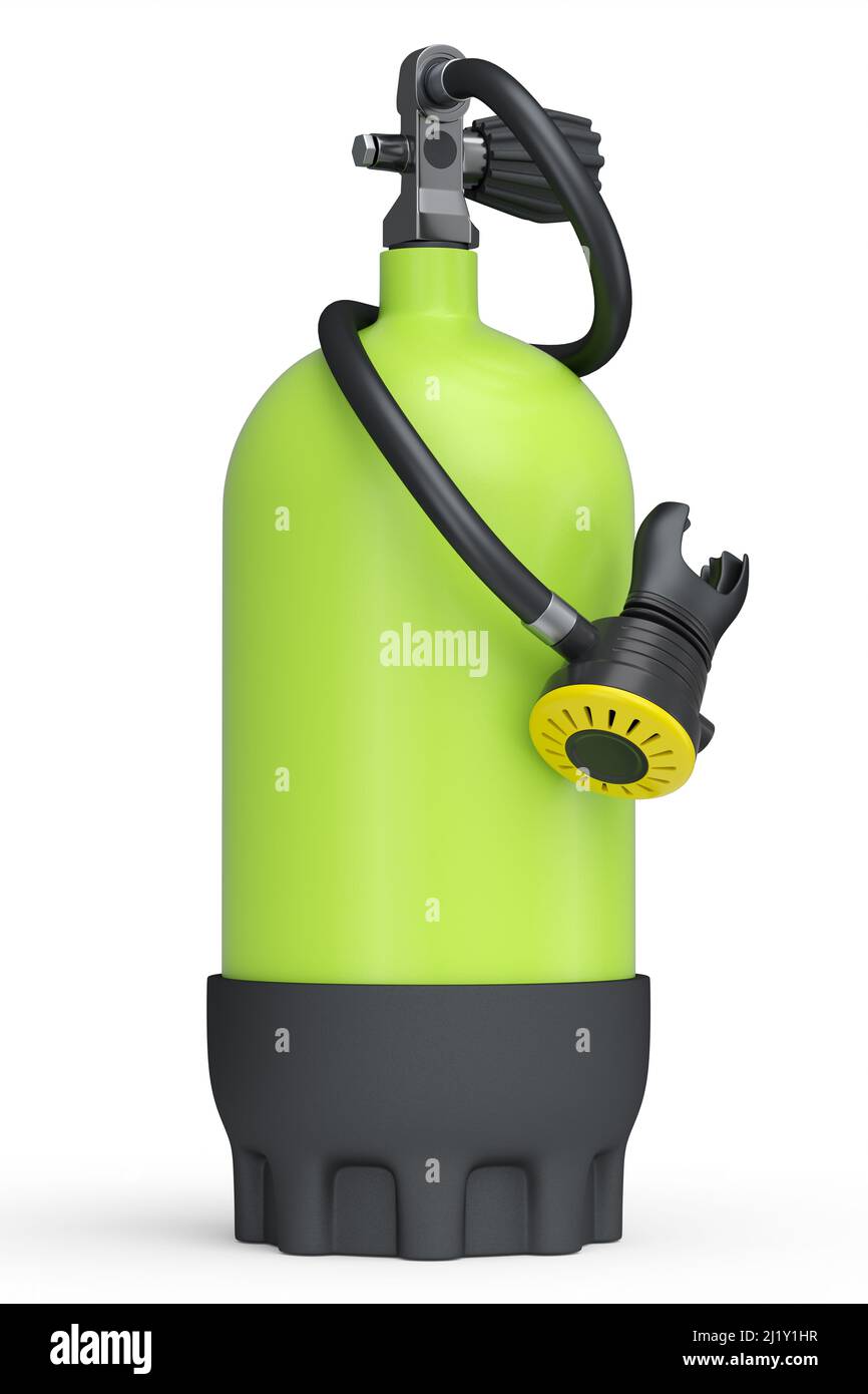 Green diving tank full oxygen for snorkeling isolated on a white ...