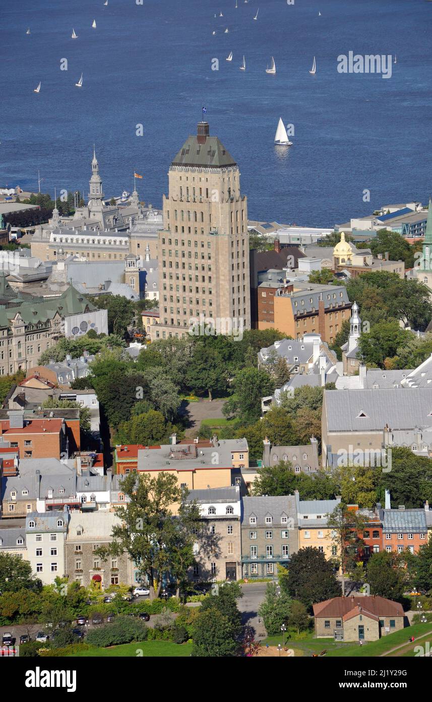 Edifice Price Building with Art Deco style aerial view in Old Quebec ...