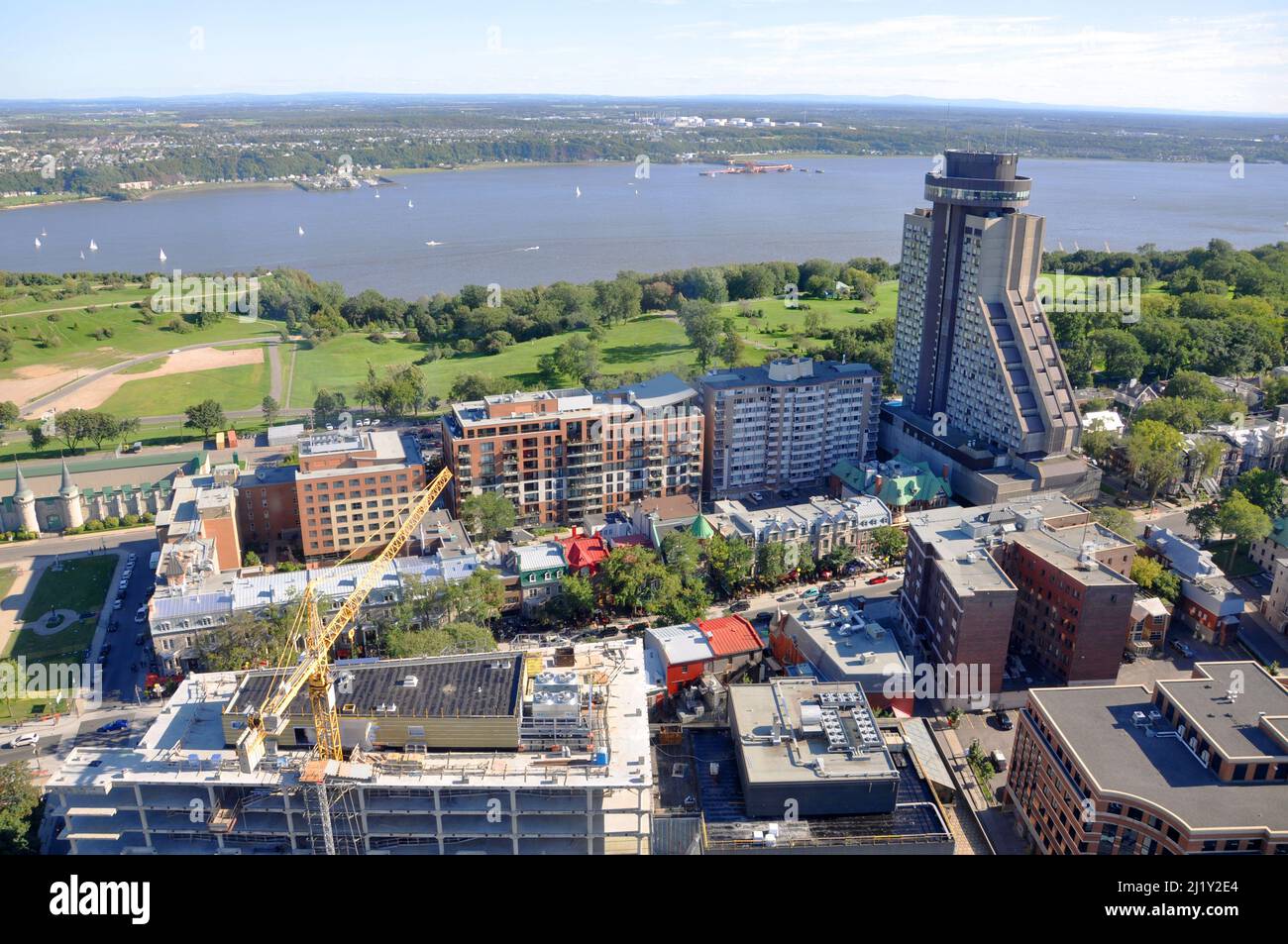 Loews Hotel Le Concorde Quebec and St Lawrence River aerial view in ...