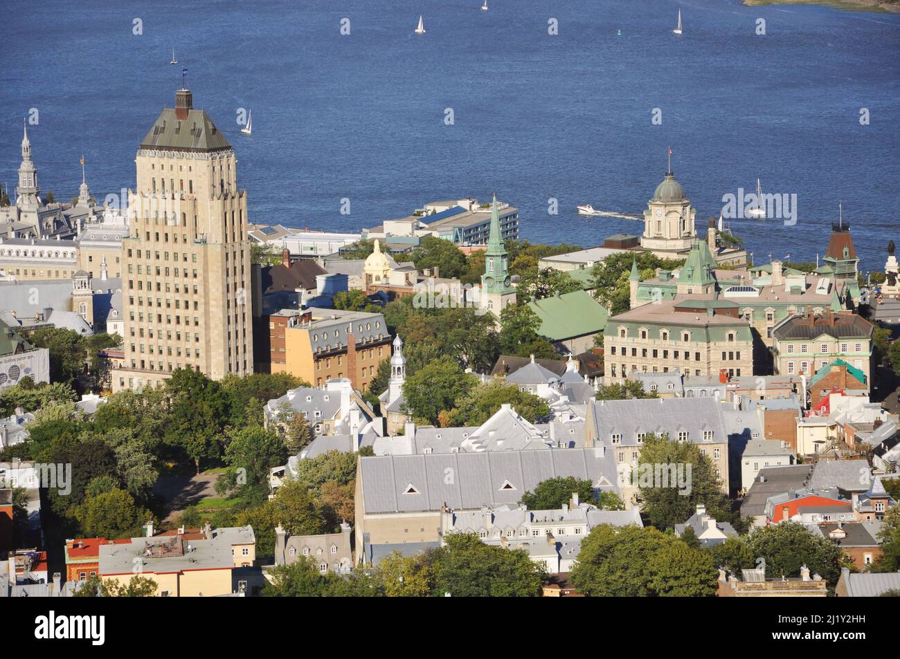 Edifice Price Building with Art Deco style aerial view in Old Quebec ...