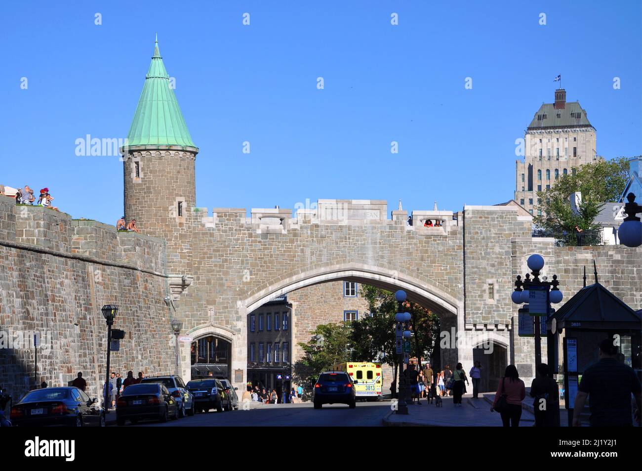 Saint Jean Gate in Quebec City, Canada. The wall surrounds most of Old ...
