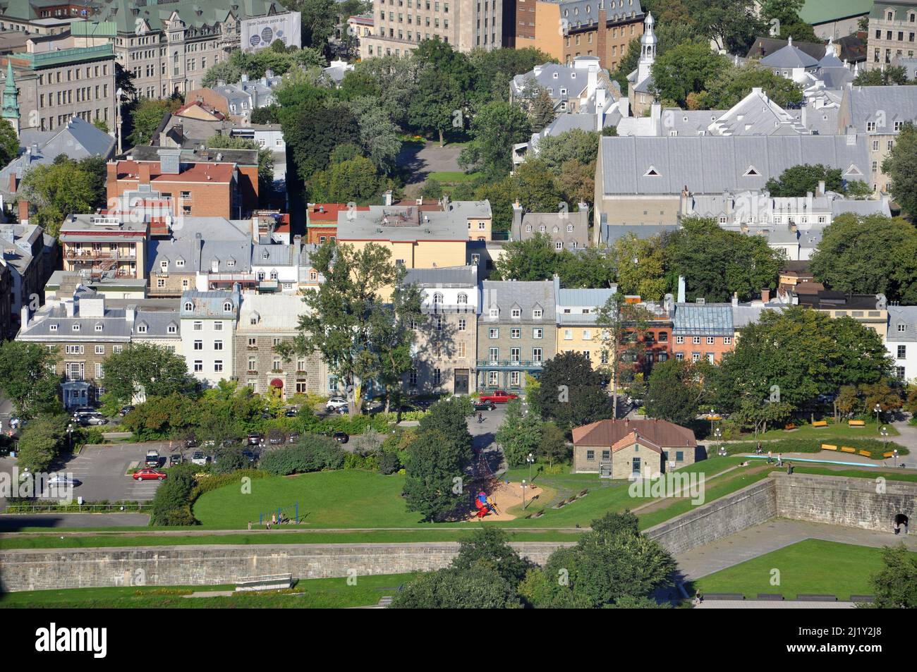 Old Quebec City Rue D'Auteuil Street aerial view, from Observatoire de ...