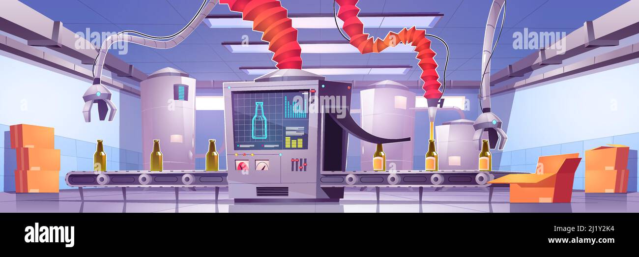 Conveyor belt on beverage production factory. Process of automatic ...