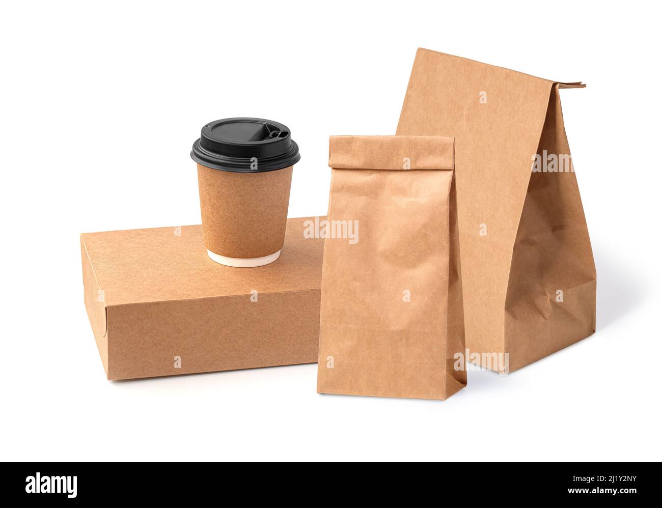 Coffee Cup and Food Boxes Isolated on White Background Stock Photo - Alamy