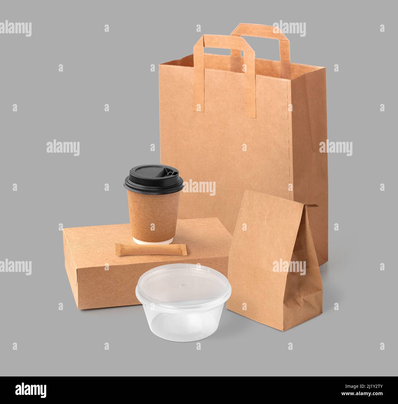 Coffee Cup and Food Boxes Isolated on White Background Stock Photo - Alamy