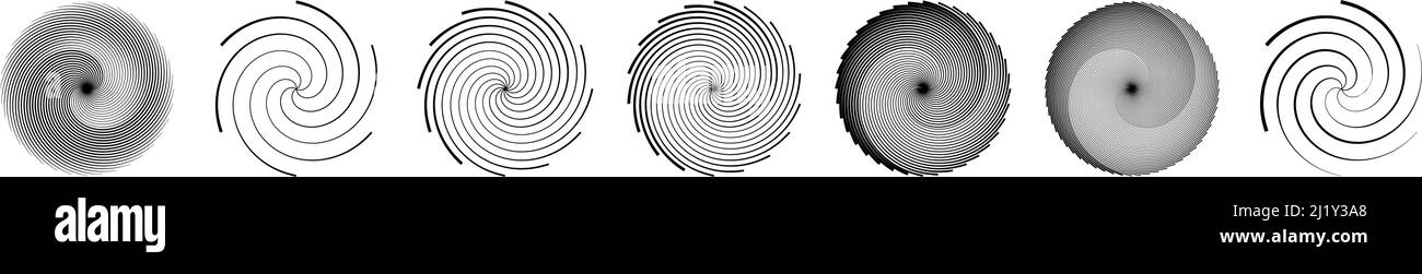 Spiral, swirl, twirl and whirl element. Helix, volute ripple, vortex ...