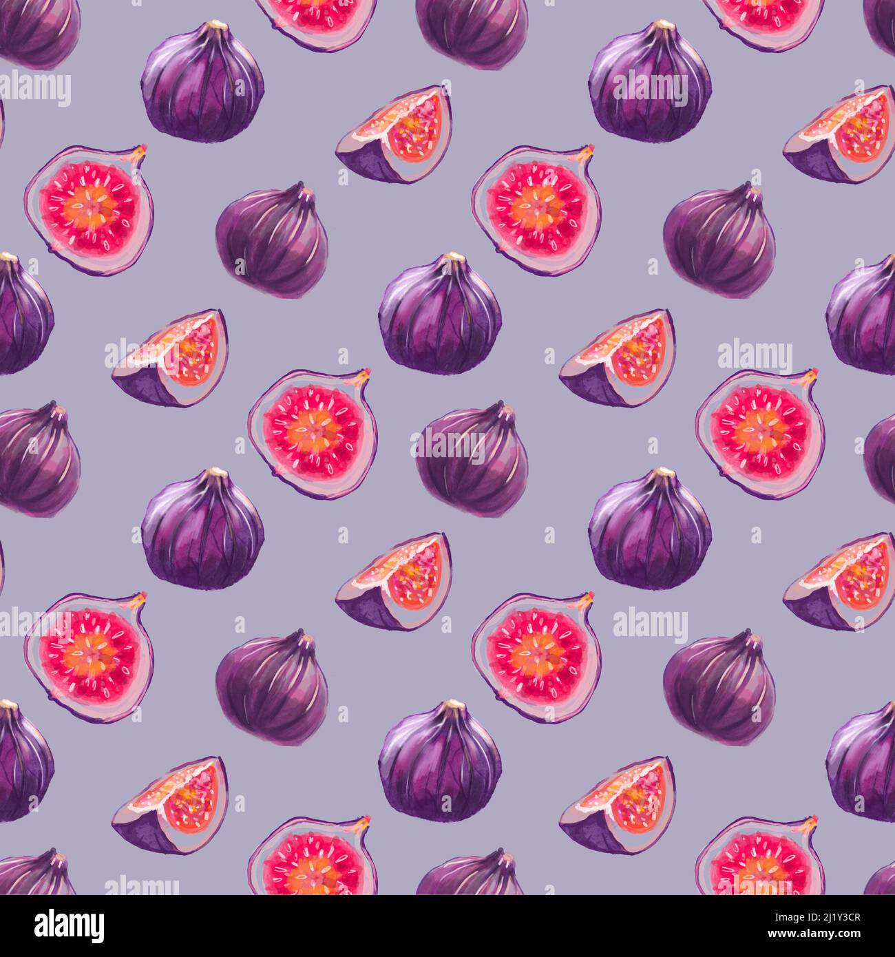 Watercolor seamless pattern of purple figs. Realistic Tropical Fruit ...