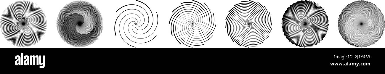 Spiral, swirl, twirl and whirl element. Helix, volute ripple, vortex ...