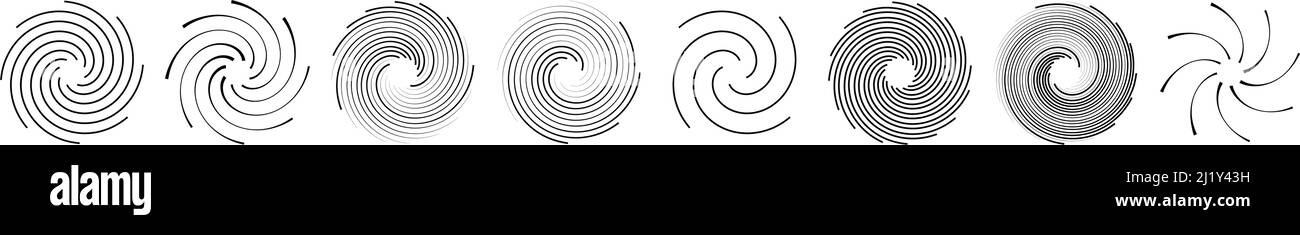 Spiral, swirl, twirl and whirl element. Helix, volute ripple, vortex ...