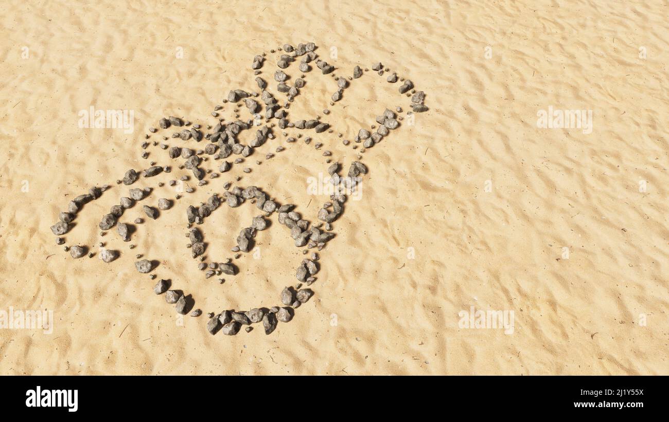 Concept conceptual stones on beach sand handmade symbol shape, golden ...
