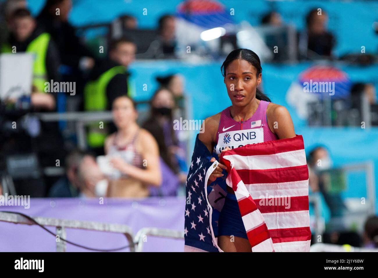 Belgrade, Serbia, 20th March 2022. Ajee Wilson of USA celebrates during ...