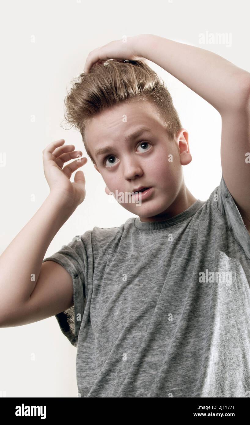 Boy with hair Stock Photo - Alamy