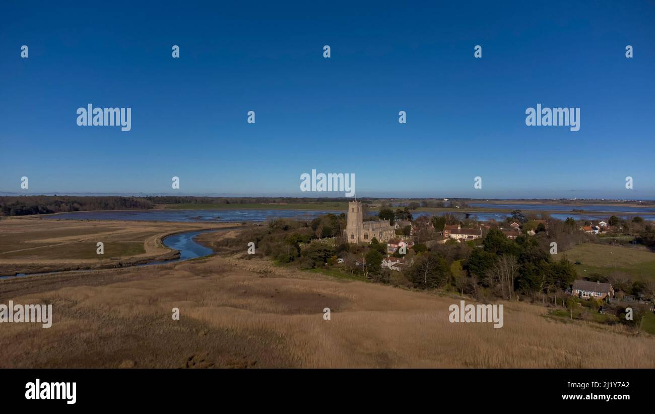 An aerial view of the village of Blythburgh in Suffolk, UK Stock Photo ...