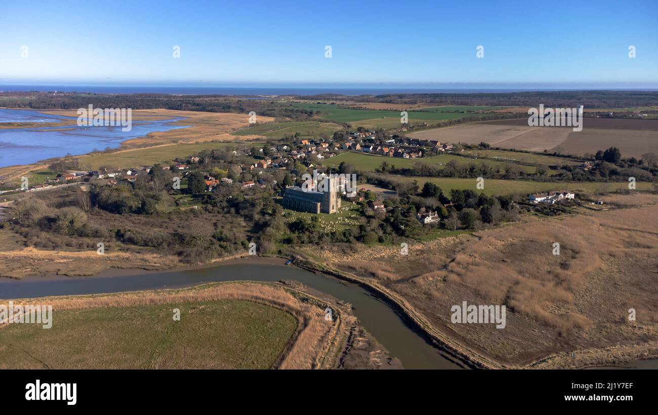 An aerial view of the village of Blythburgh in Suffolk, UK Stock Photo ...