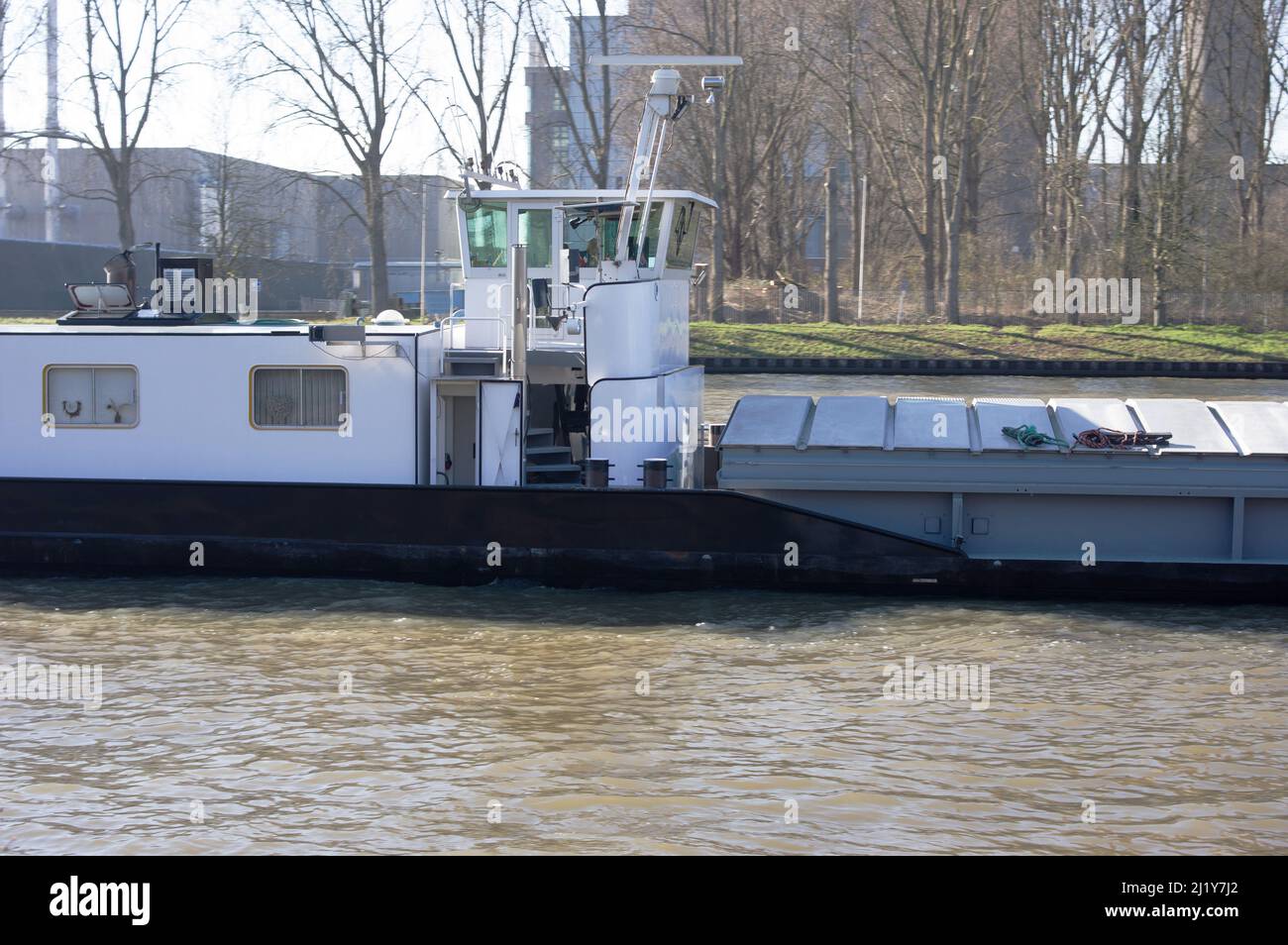 Wheelhouse and living area of a cargo ship in a canal Stock Photo - Alamy