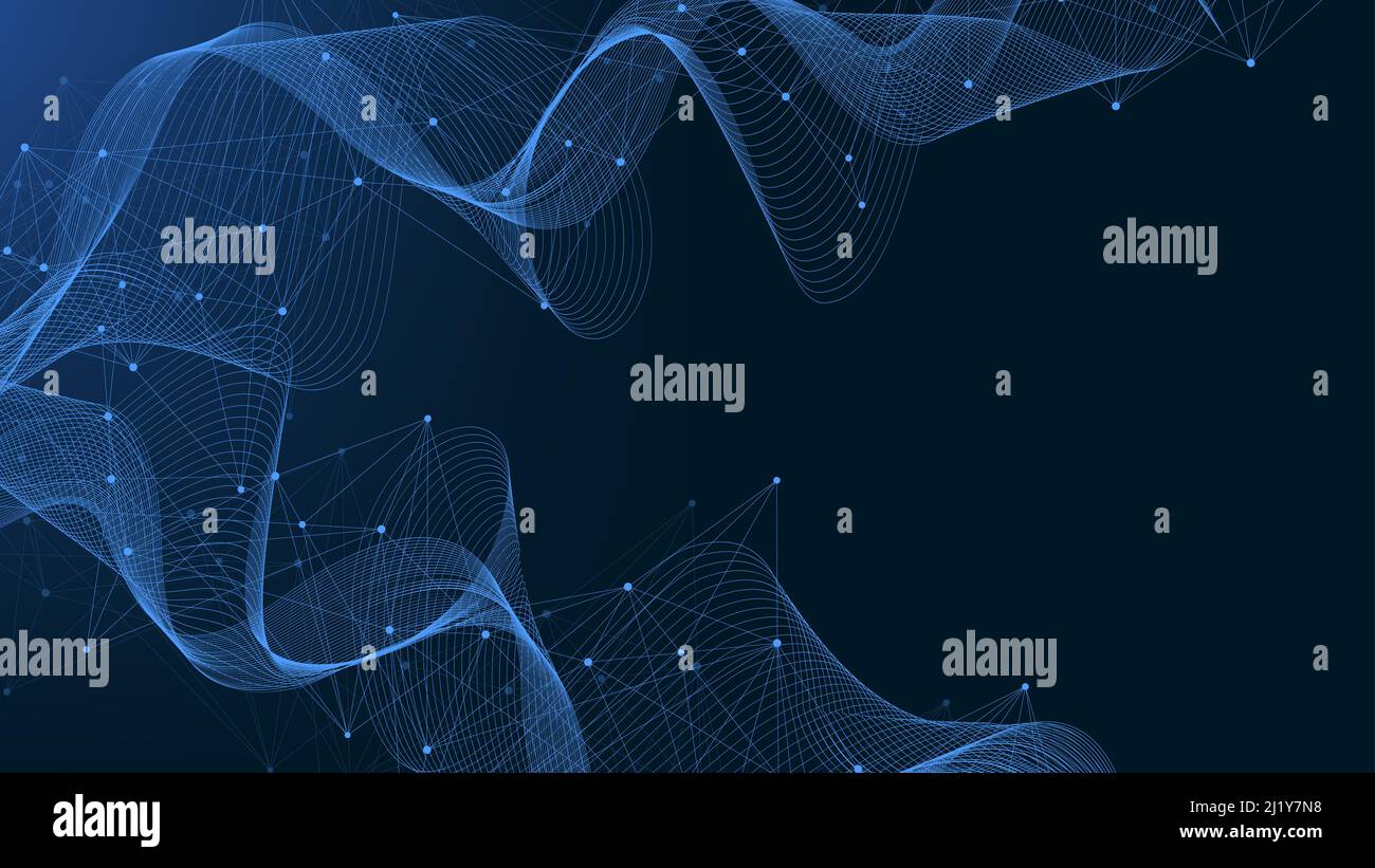 Abstract plexus background with connected lines and dots. Wave flow. Plexus geometric effect Big ...